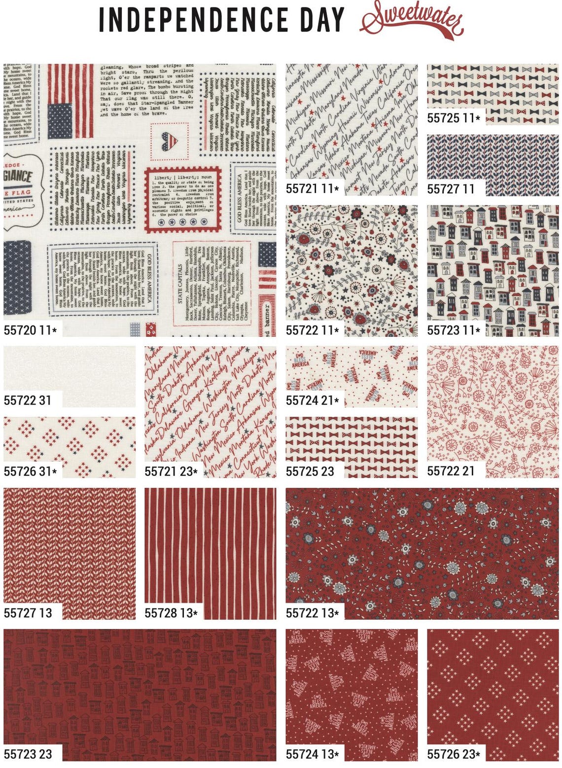 Moda Independence Day Fat Quarter Bundle, 32pc, Sweetwater Fabric ...