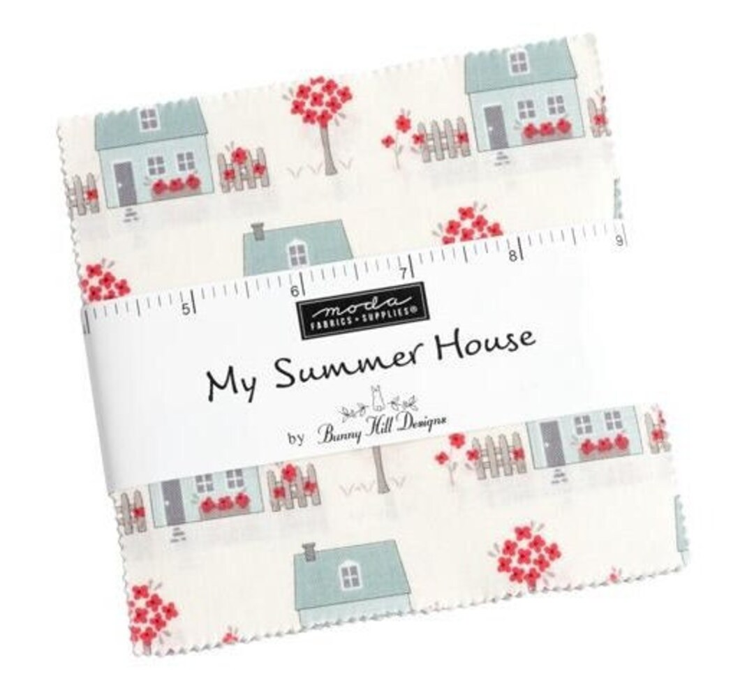 My Summer House Charm Pack 5 Squares, Bunny Hill Designs for Moda Fabrics, Houses Trees Floral ...