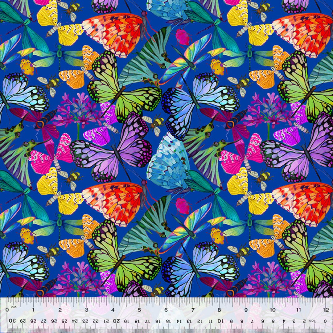 Sally Kelly Gardenia Flutter 53765D-5 Cobalt, Windham Fabric, Butterfly ...