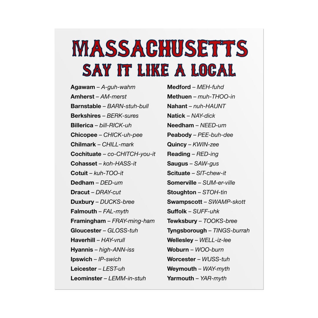 Massachusetts Pronunciation Guide Poster, Massachusetts Wall Art - Etsy