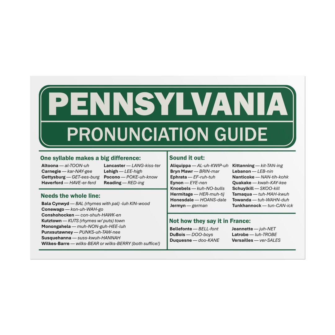 Funny Pennsylvania Town Names Pronunciation Guide Poster | PA Home ...