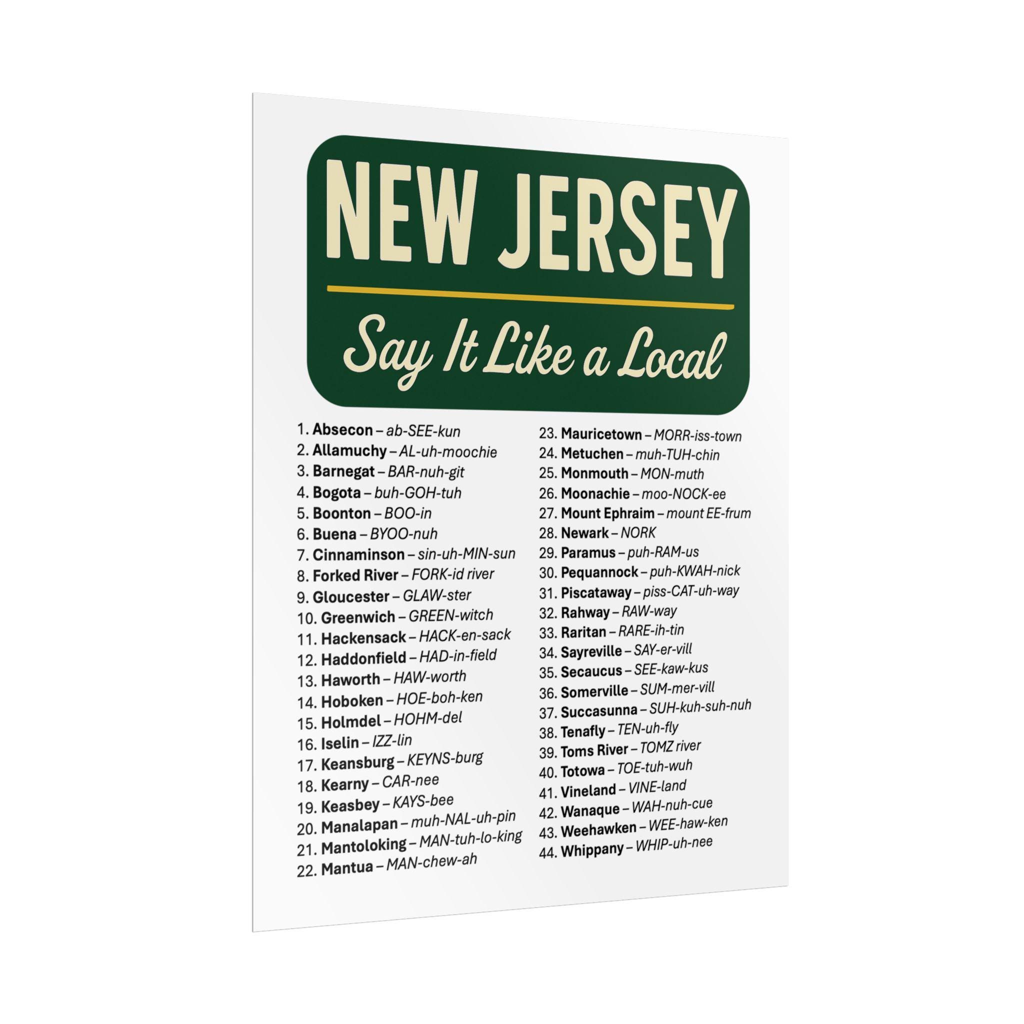 New Jersey Towns Pronunciation Art Print, Funny NJ Accent Guide - Etsy