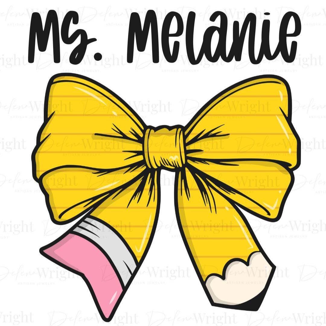 Personalized Teacher Pencil Bow PNG: Custom Clipart (digital Download ...