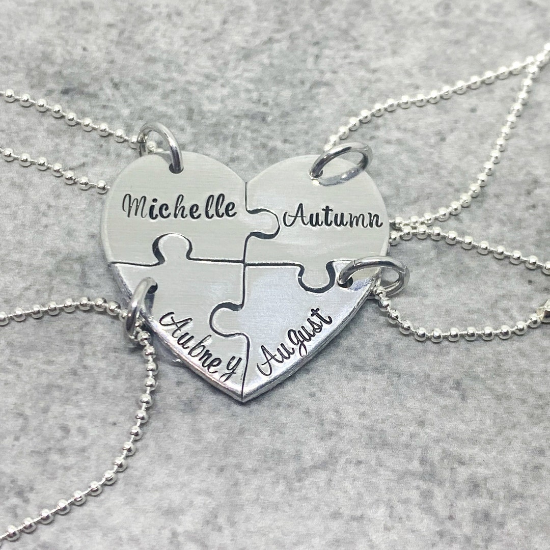 Friendship Necklace for 4, Best Friends Necklace, Heart Puzzle Necklace ...