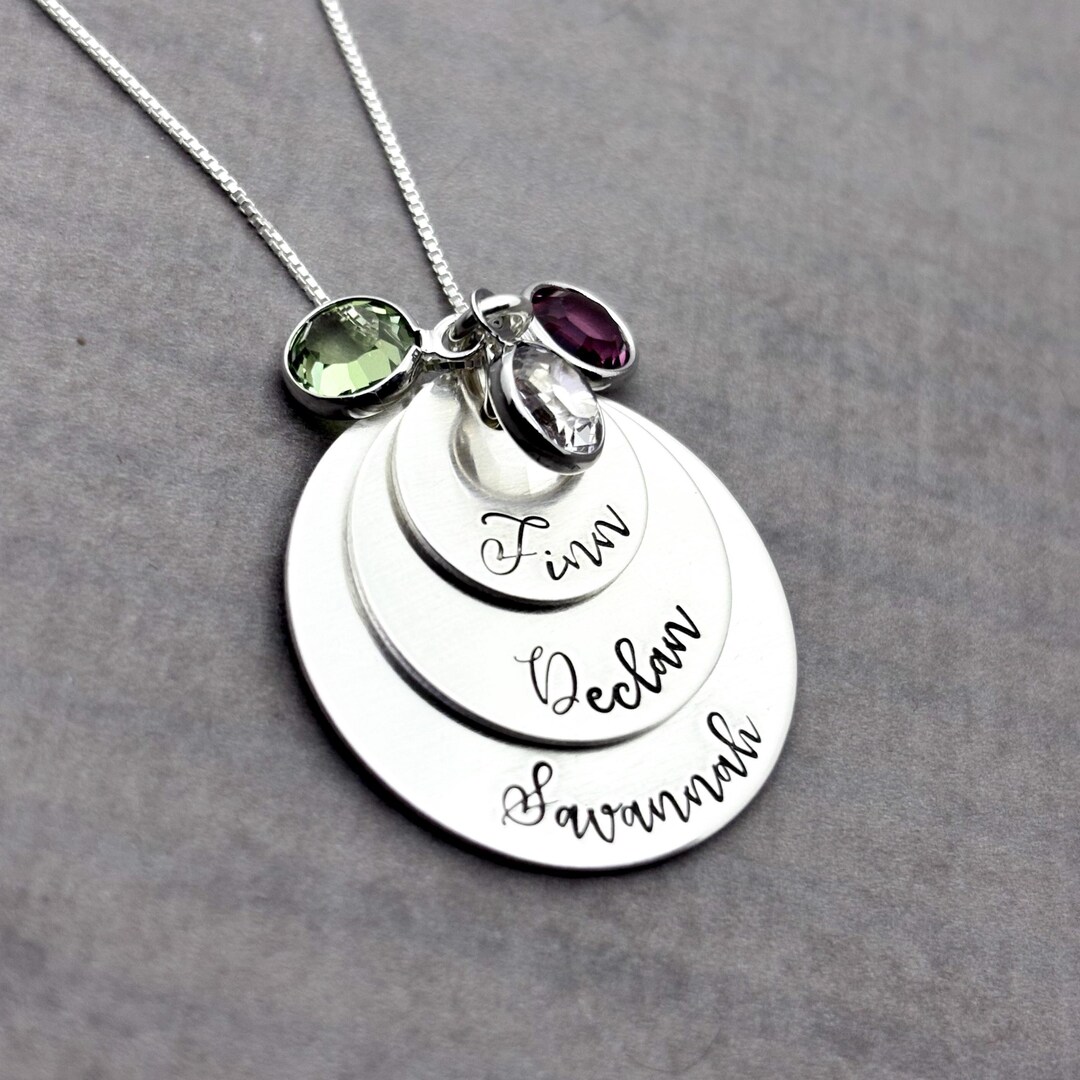 Personalized Sterling Silver Mom Necklace With Layered Discs, Custom ...