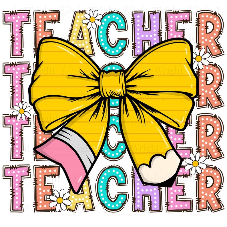 Coquette Teacher Pencil Bow PNG, Teacher Stacked, Teacher Appreciation ...