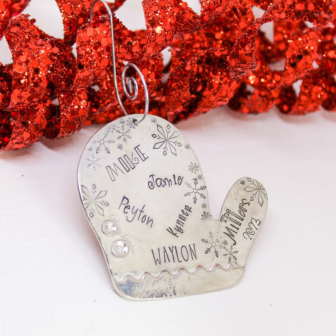 Personalized Mitten Ornament Pewter, Glove Family Christmas Ornament ...