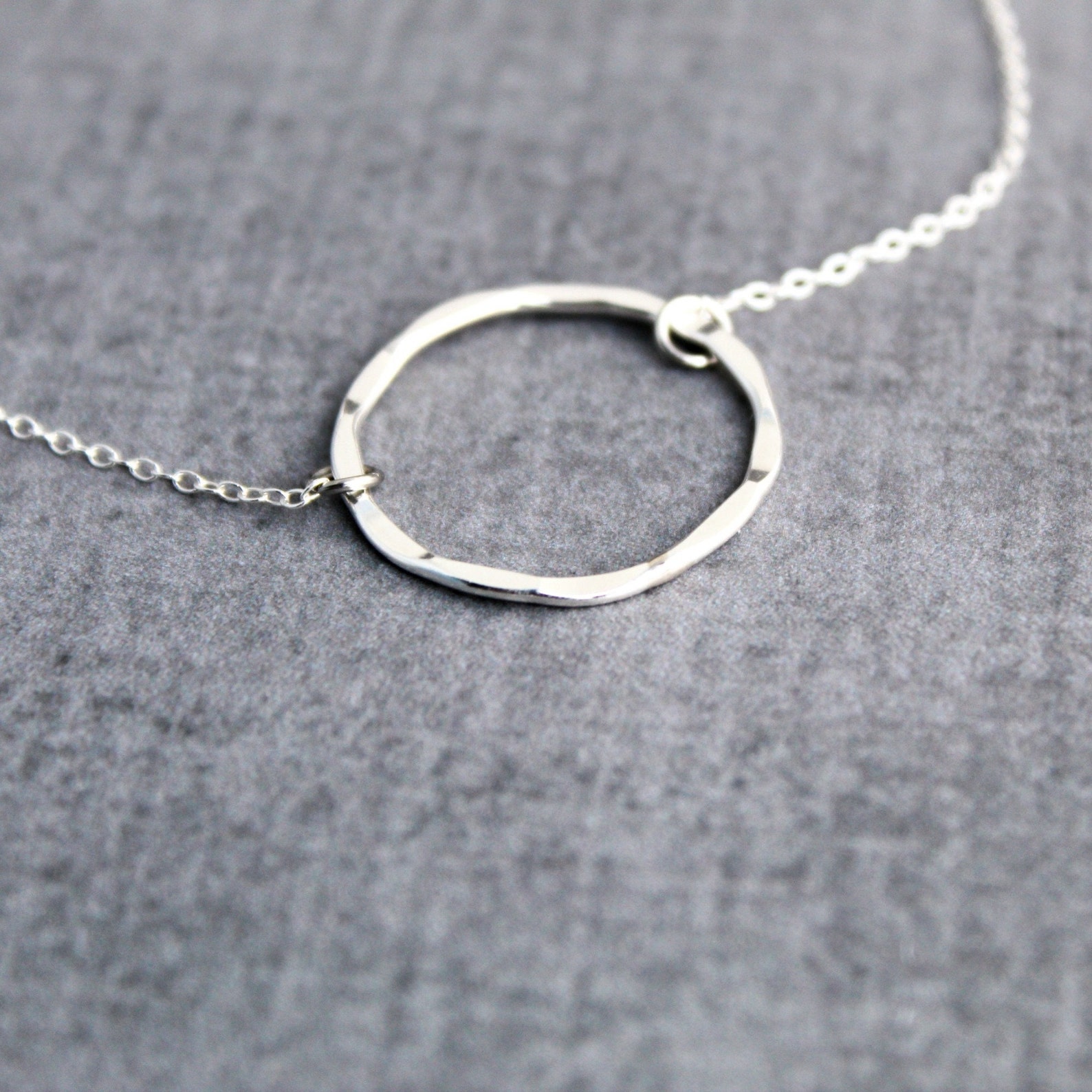 Sterling Silver Karma Necklace, Hammered Eternity Necklace, Dainty Open ...