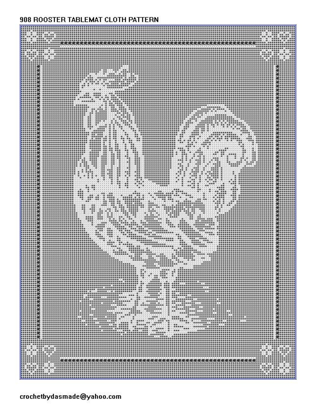 908 Rooster Filet Crochet Doily Afghan Tablecloth Runner Wallhanging ...