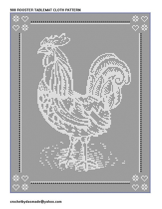 908 Rooster Filet Crochet Doily Afghan Tablecloth Runner | Etsy