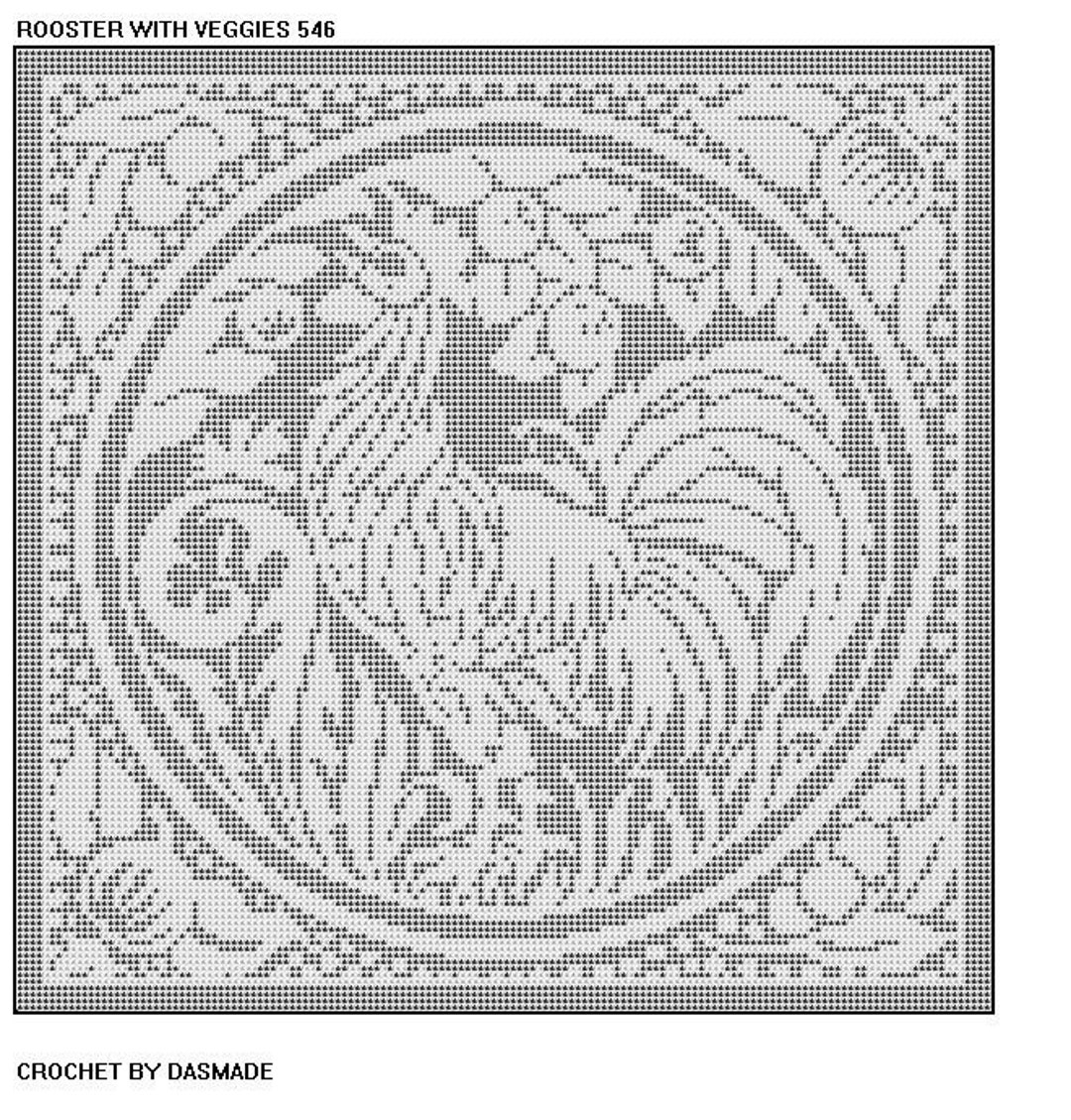 546 Rooster With Veggies Filet Crochet Doily Afghan Pattern Wallhanging ...