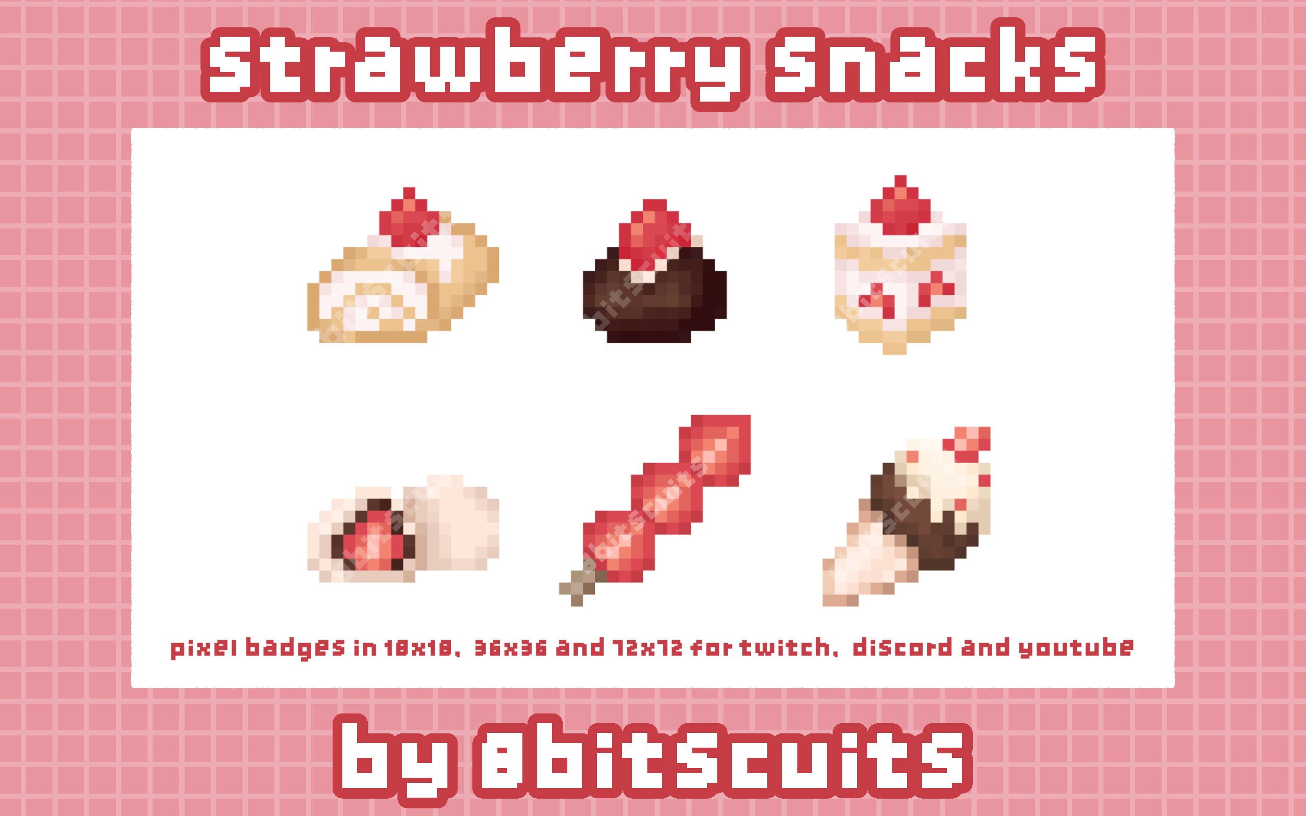 Strawberry Snacks • Pixel Art Icon Pack • Cute Twitch Sub Bit Badges ...
