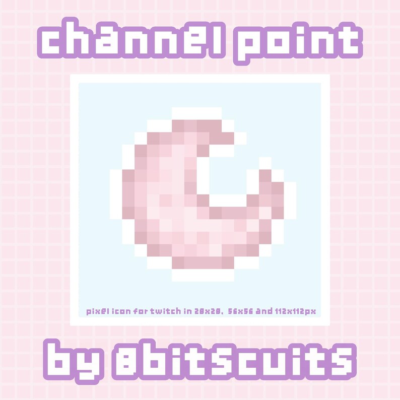 Pink Crescent Moon Channel Point • Pixel Art Icon • Cute Witchy Twitch ...