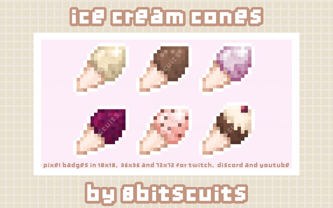 Ice Cream Cones • Pixel Art Icon Pack • Cute Twitch Sub Bit Badges ...