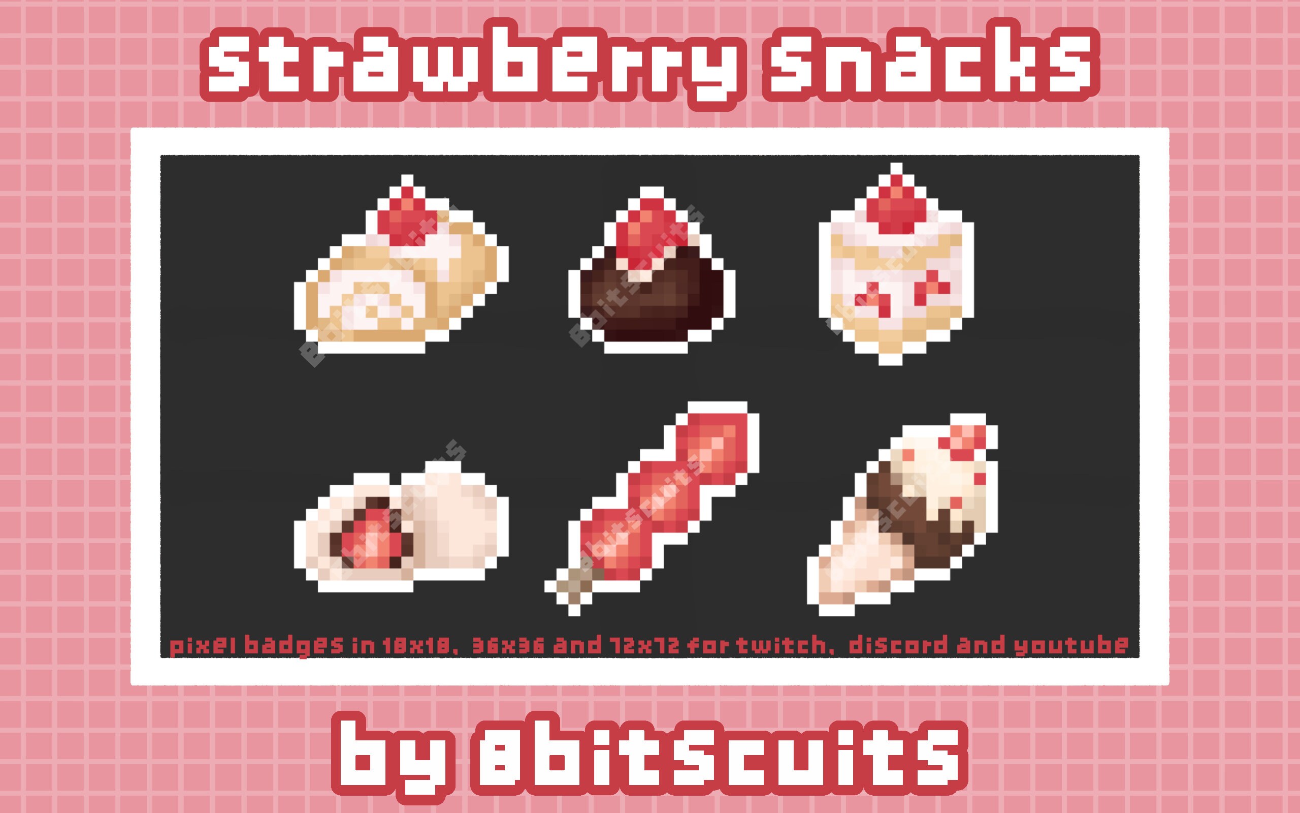 Strawberry Snacks Pixel Art Icon Pack Cute Twitch Sub Bit Badges ...