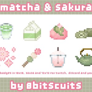 Matcha & Sakura • Pixel Art Icon Pack • Cute Twitch Sub Bit Badges ...