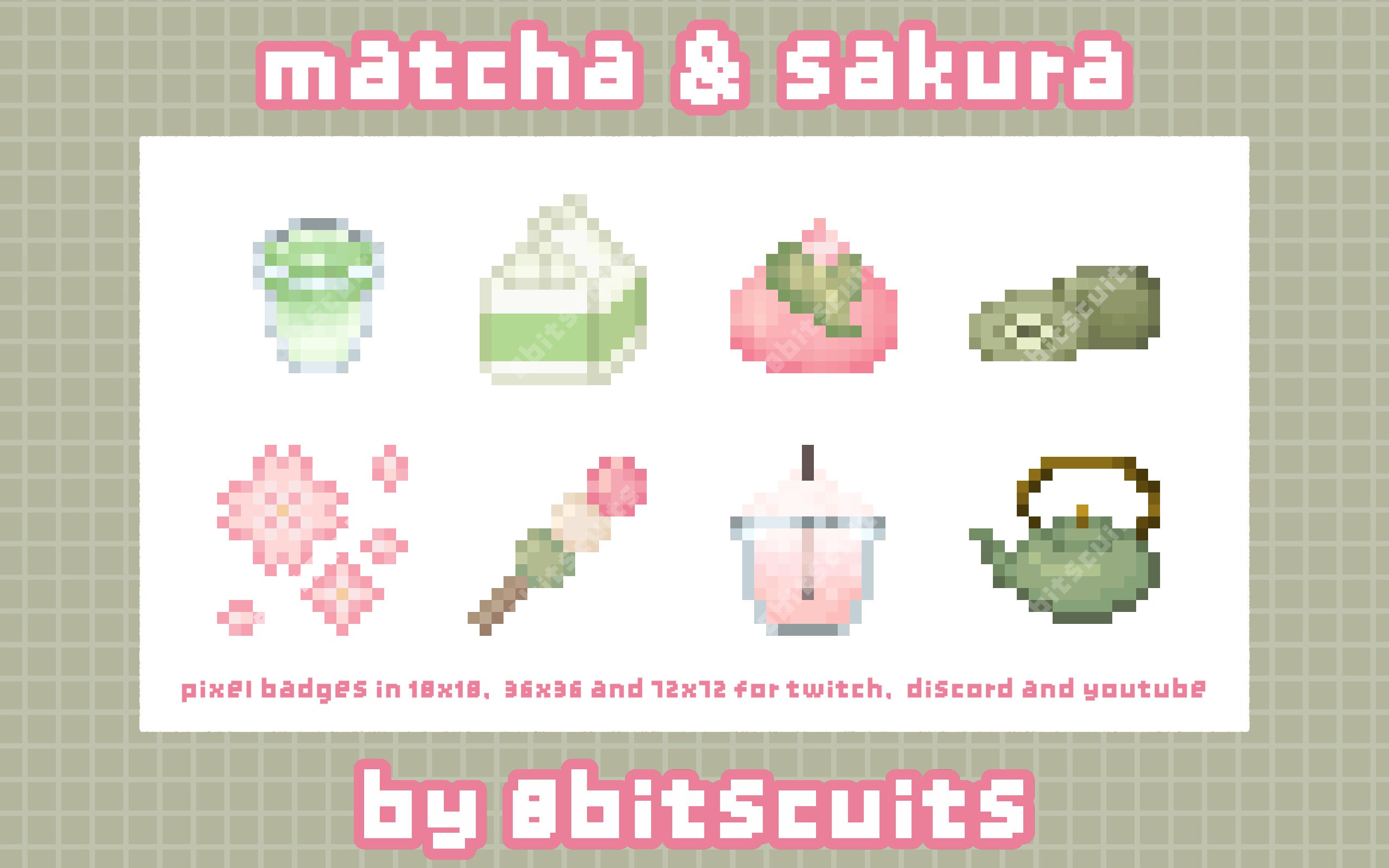 Matcha & Sakura • Pixel Art Icon Pack • Cute Twitch Sub Bit Badges ...
