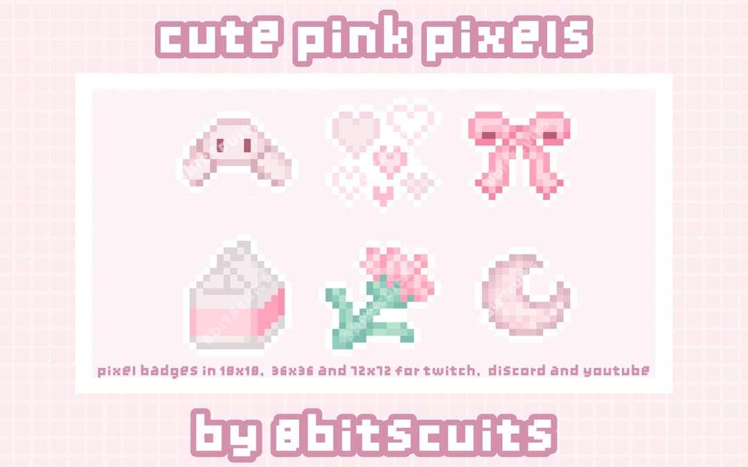 Cute Pink Pixels • Pixel Art Icon Pack • Cute Twitch Sub Bit Badges ...
