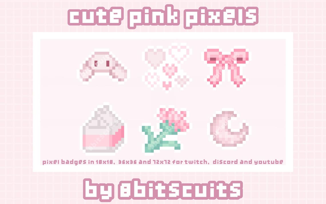 Cute Pink Pixels • Pixel Art Icon Pack • Cute Twitch Sub Bit Badges ...
