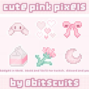 Cute Pink Pixels • Pixel Art Icon Pack • Cute Twitch Sub Bit Badges ...