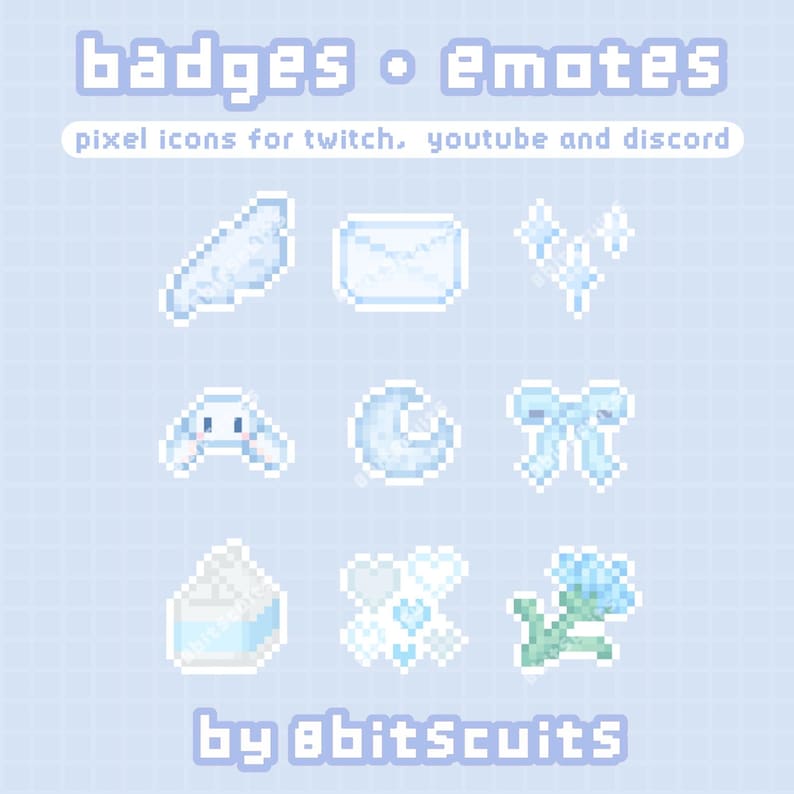 Light Blue Badges / Emotes • Kawaii Pixel Art Icons • Cute Twitch Sub ...