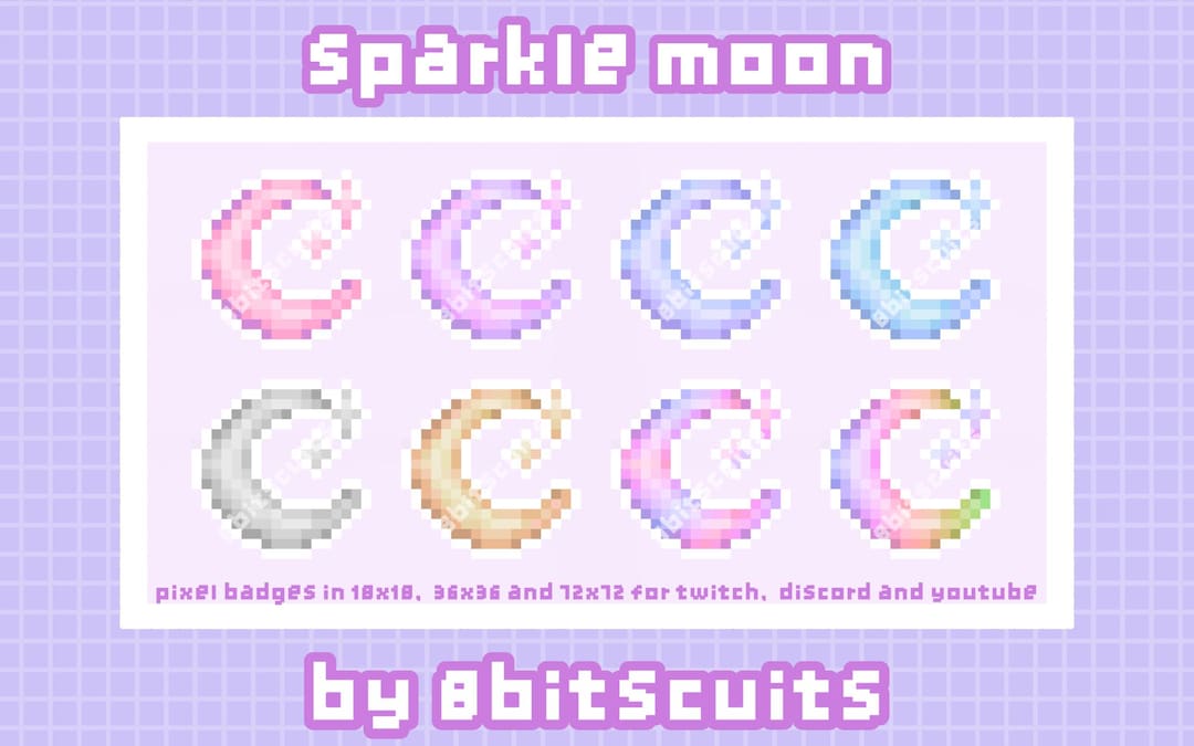 Sparkle Moon • Pixel Art Icon Pack • Cute Twitch Sub Bit Badges ...