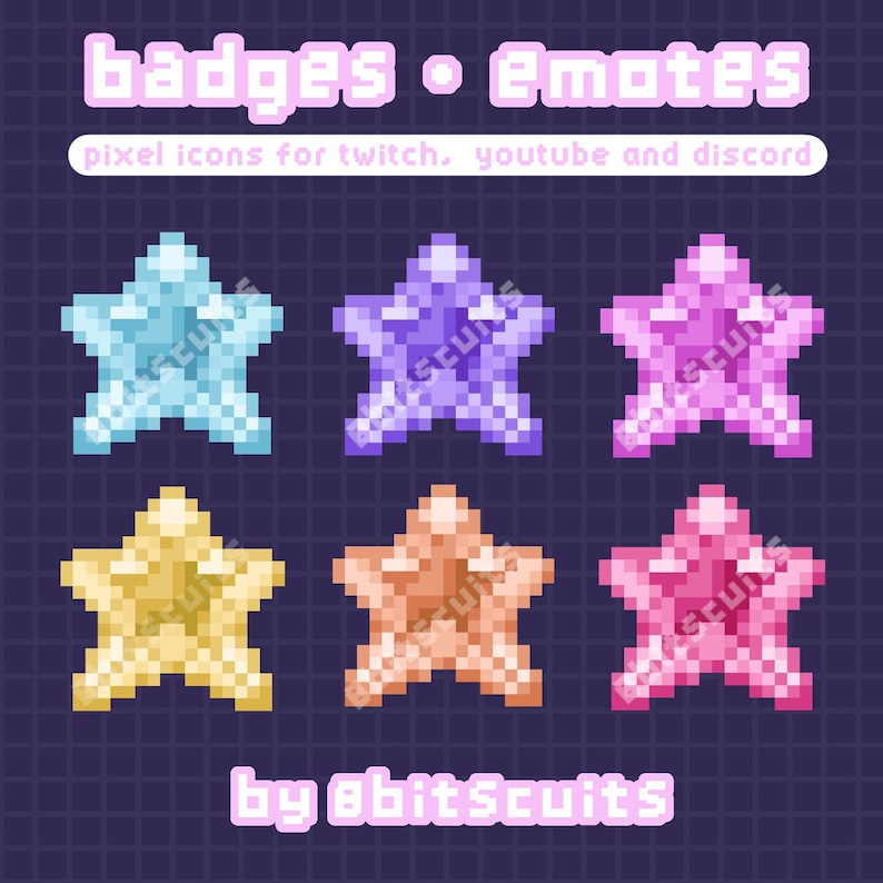 Crystal Star Badges / Emotes • Pixel Art Icons • Cute Twitch Reward ...