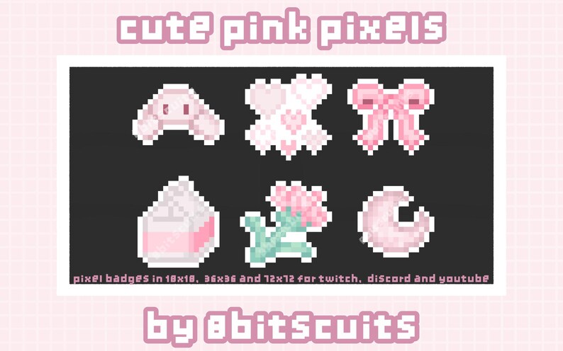 Cute Pink Pixels • Pixel Art Icon Pack • Cute Twitch Sub Bit Badges ...