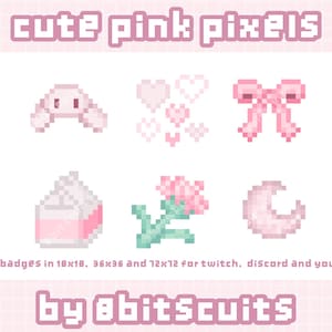 Cute Pink Pixels • Pixel Art Icon Pack • Cute Twitch Sub Bit Badges ...