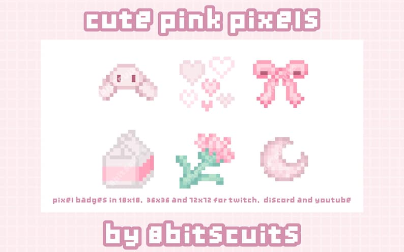 Cute Pink Pixels • Pixel Art Icon Pack • Cute Twitch Sub Bit Badges ...