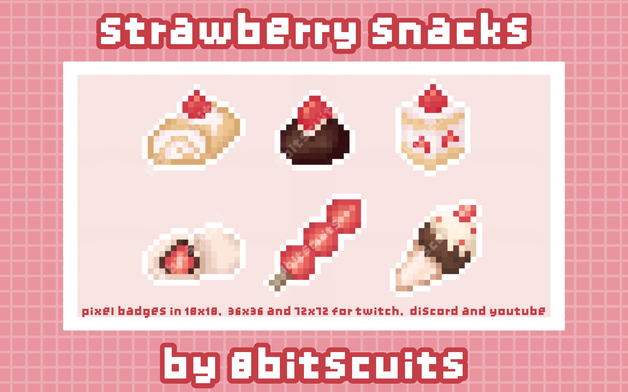 Strawberry Snacks • Pixel Art Icon Pack • Cute Twitch Sub Bit Badges ...