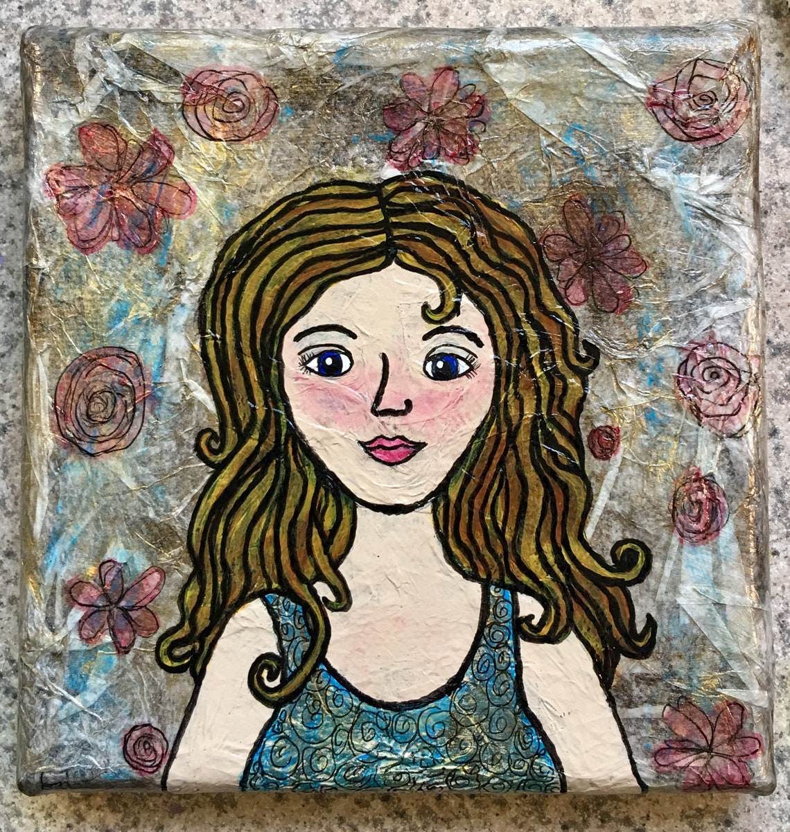 Wallflower Mini Painting 5 X 5 Canvas Sweet Woman Girl Mixed - Etsy