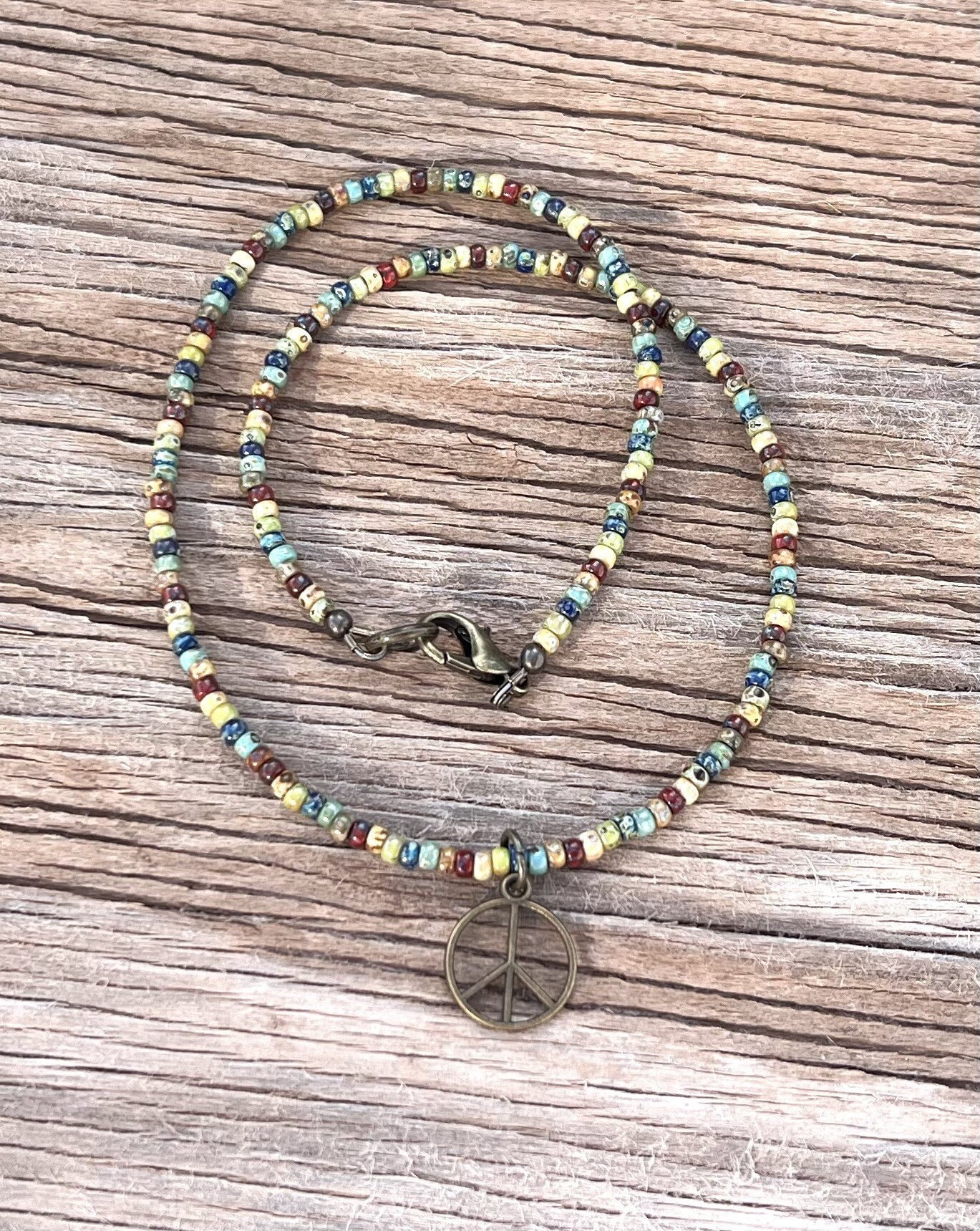 Minimalist Style Hippie Small Peace Sign Pendant Seed Bead Layering ...