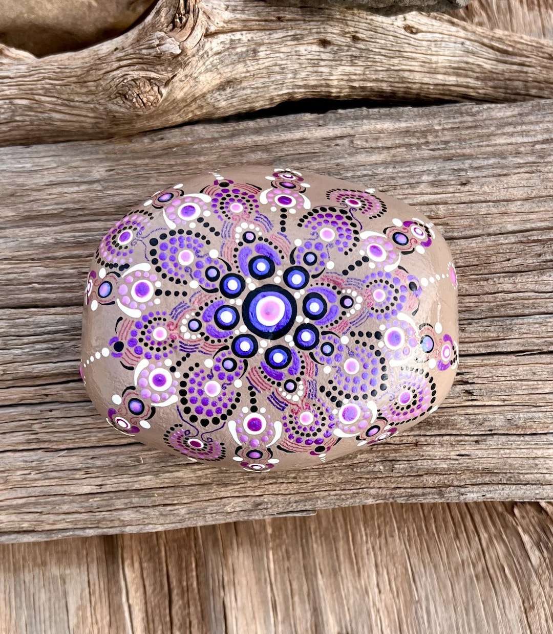 Large Hand Painted Art Stone Mandala Art Rock Painting Stone Painting ...