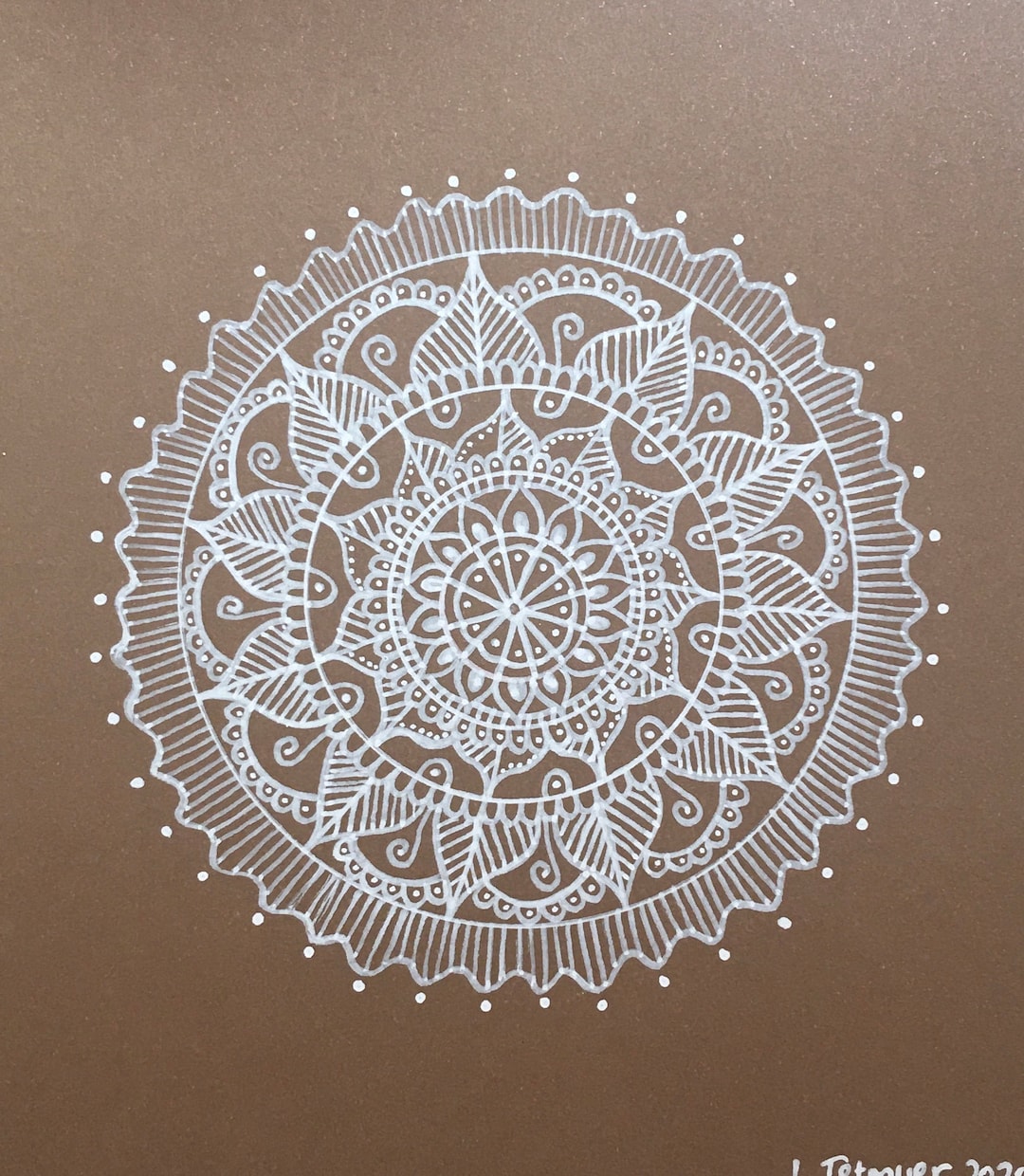 Simple White Mandala Hand Drawn Illustration Mini Art 5 X 5.75 Inches ...