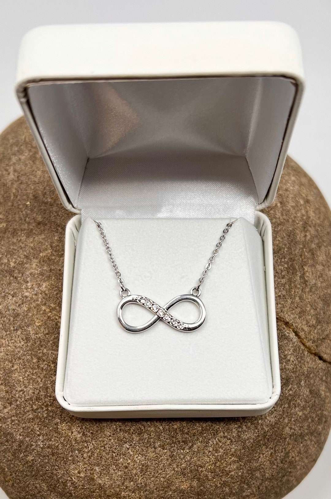 Silver Infinity Necklace Clear Crystal With Hinged Gift Box Sparkle ...