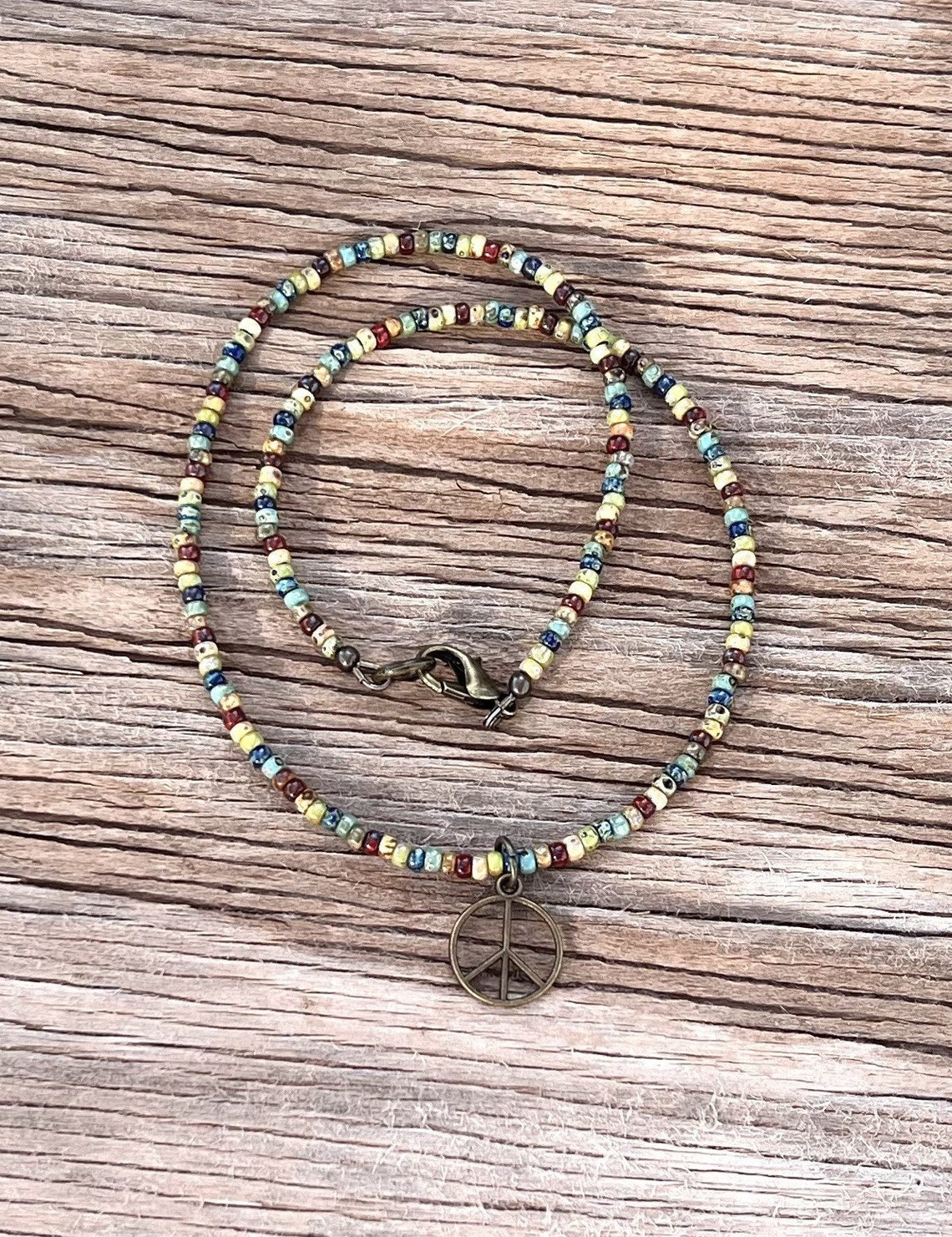 Minimalist Style Hippie Small Peace Sign Pendant Seed Bead Layering ...