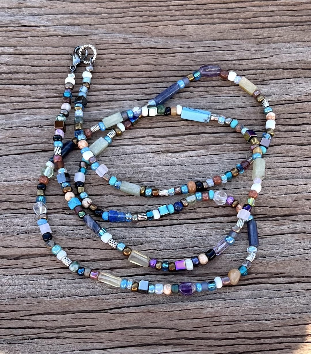 Long Boho Hippie Seed Bead Necklace Beaded Layering Necklace Unique ...
