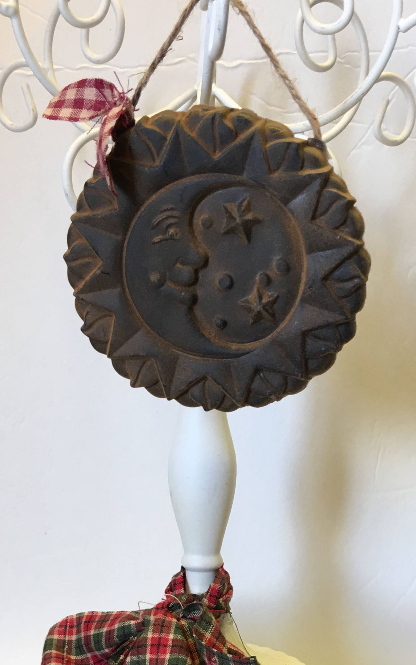 Primitive Rustic Handmade Blackened BEESWAX Sun Moon & Stars Ornament ...
