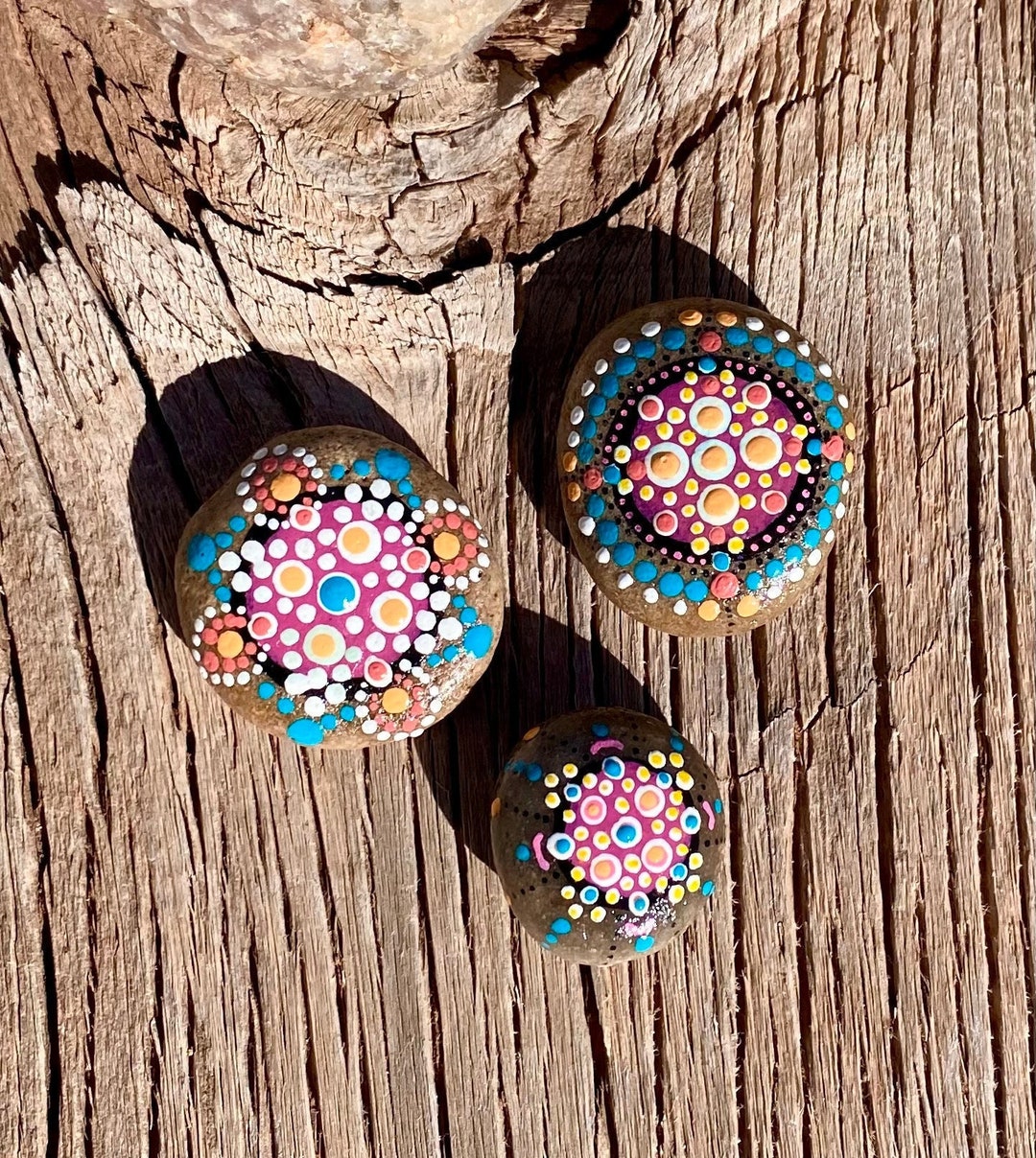 Hand Painted Rock Magnets Small Fridge Rerigerator Mandala Magnets ...
