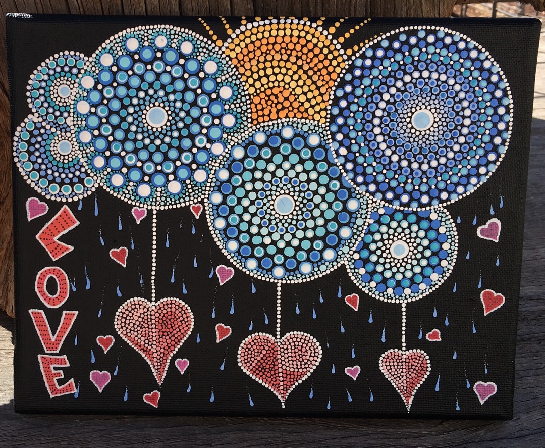 Love Showers Dot Art Acrylic Painting 8X10 Folk Art Pointillism Hearts ...