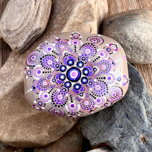 Large Hand Painted Art Stone Mandala Art Rock Painting Stone Painting ...