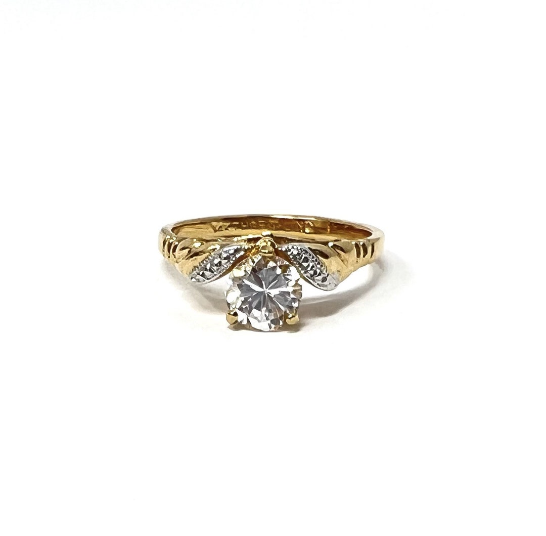 Vintage Lind Round CZ Ring Stamped 14KT HGE Size 8 Clear Cubic Zirconia ...