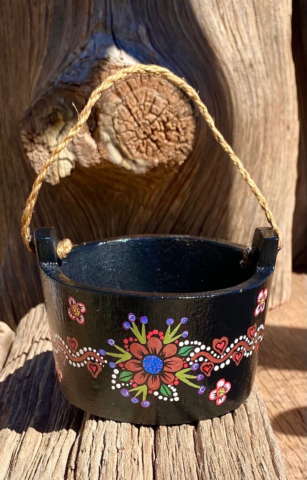Small Hand Painted Wooden Bucket Floral Decor Pail - Etsy