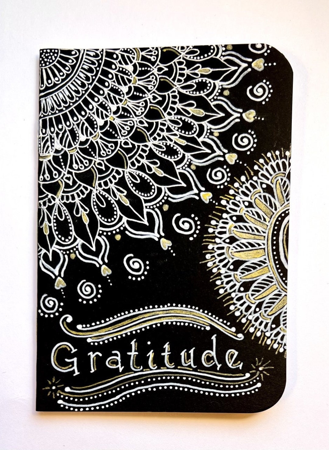 Mini Journal Gratitude A Hand Drawn Zentangle White on Black Cover Mini ...