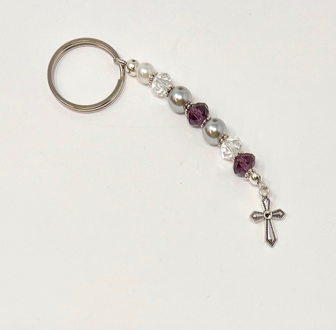 Handcrafted Swarovski & Czech Crystal Glass Pearls Keychain Christian ...