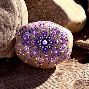 Large Hand Painted Art Stone Mandala Art Rock Painting Stone Painting ...