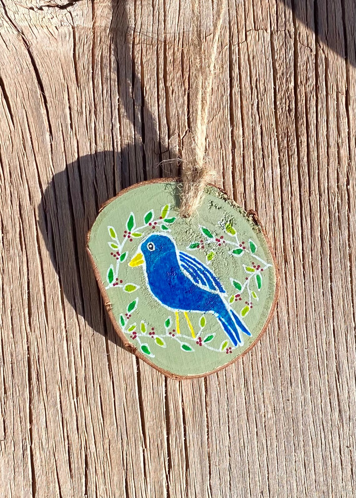 Hand Painted Rustic Wood Slice Blue in Branches Bluebird | Etsy