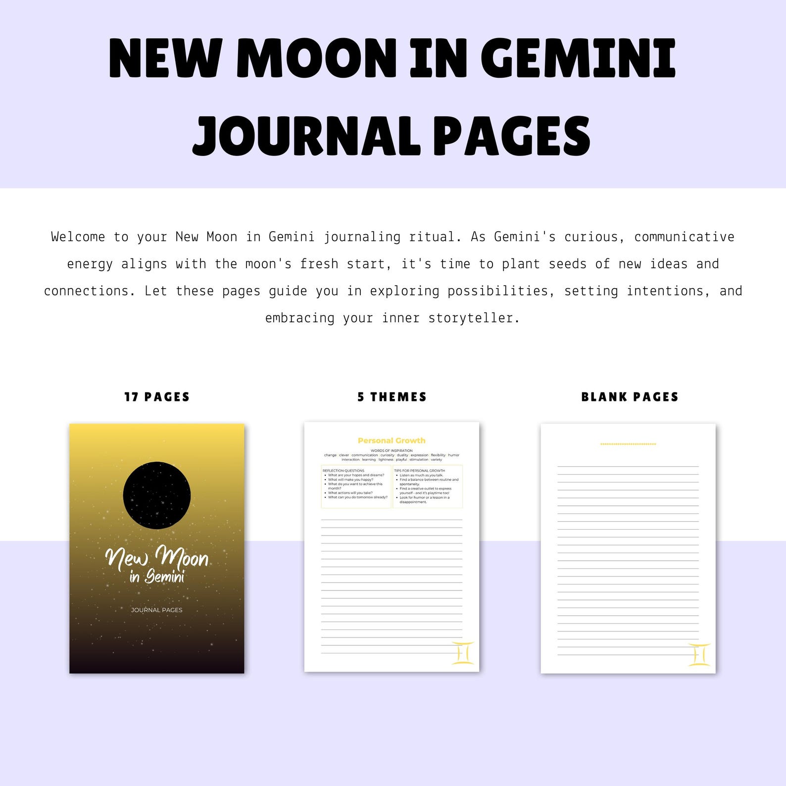 New Moon in Gemini Journal Pages | Moon Journal New Moon Gemini ...