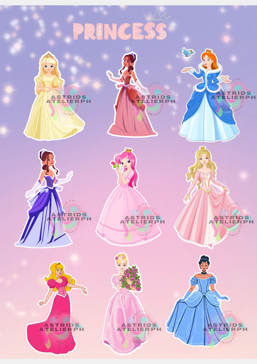 Princess & Fairy Printable Stickers SVG and PNG - Etsy